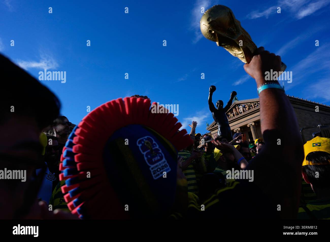 Fans of Brazil cheer as they gather at the Rocky Steps ahead of their ...