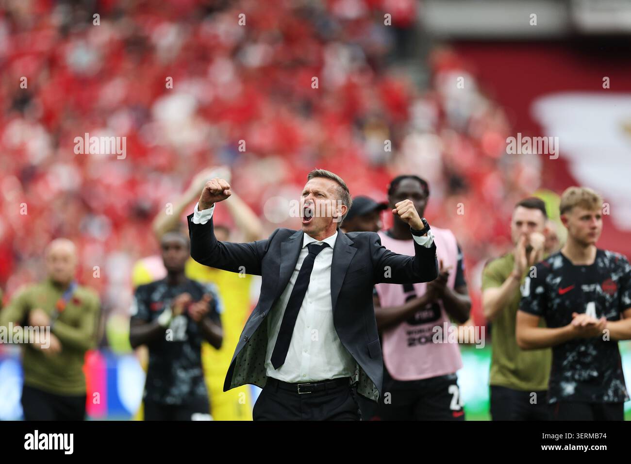 Canada head coach Jesse Marsch celebrates their a 6-0 win after the ...