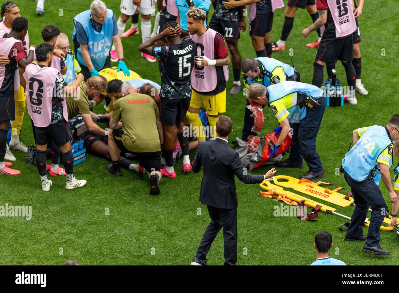 Canada's manager Jesse Marsch reacts to an injury of Ismaeil Kone ...