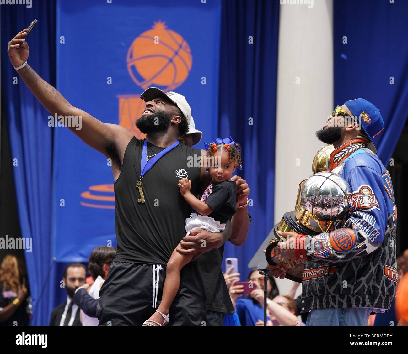 Mitchell Robinson, Karl-Anthony Towns at a public appearance for Knicks ...