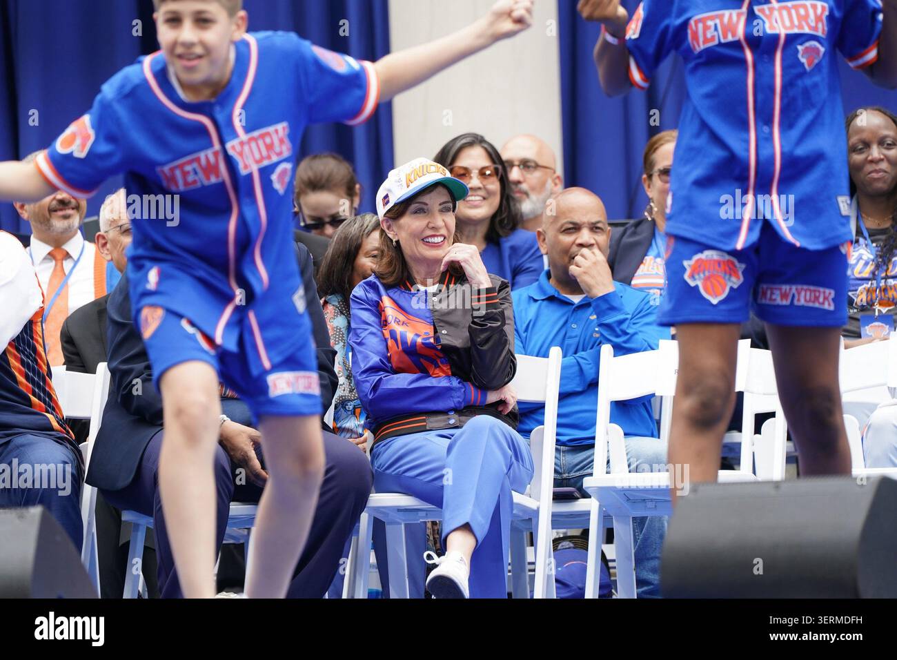 Kathy Hochul at a public appearance for Knicks NBA Championship ...