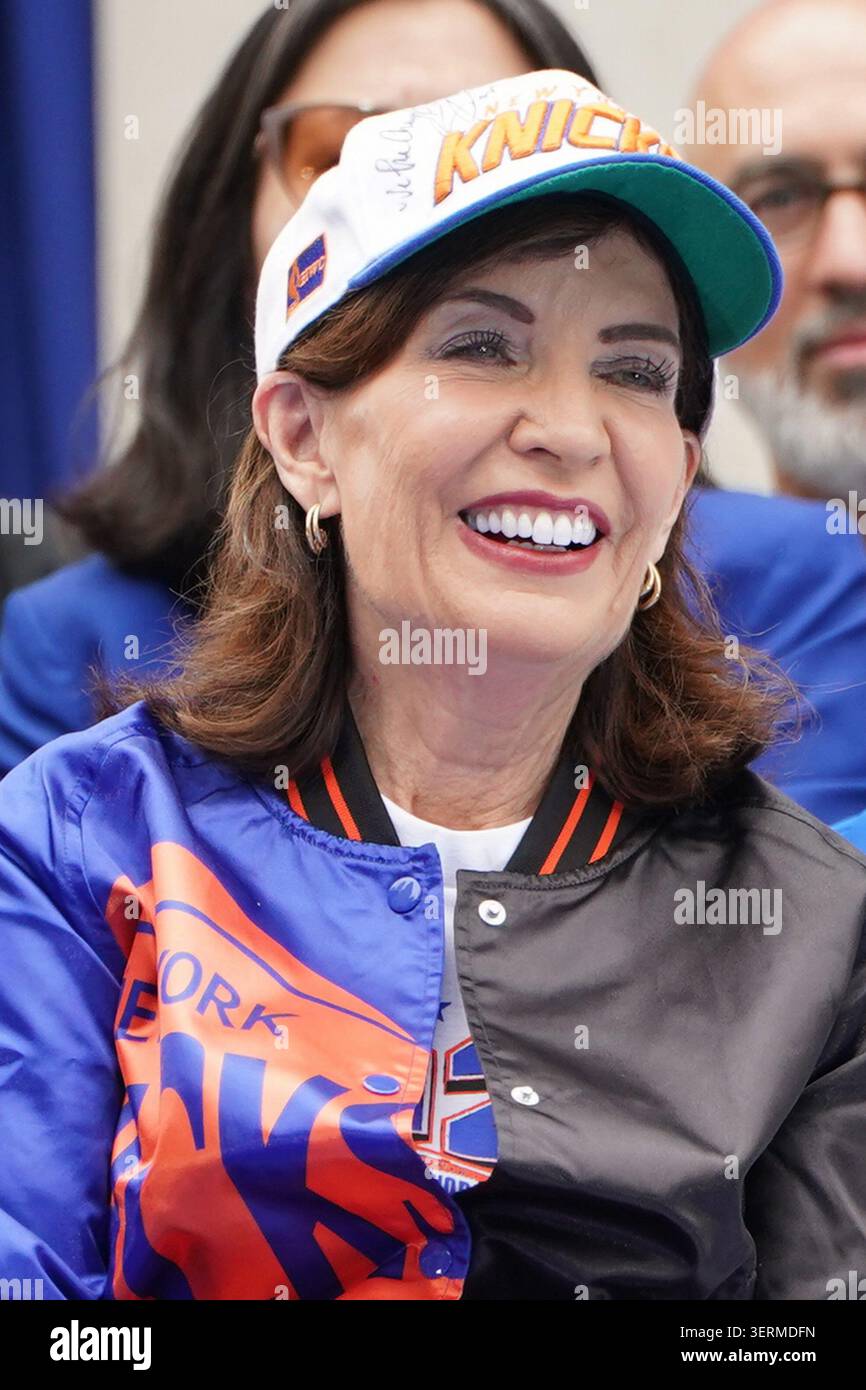 Kathy Hochul at a public appearance for Knicks NBA Championship ...