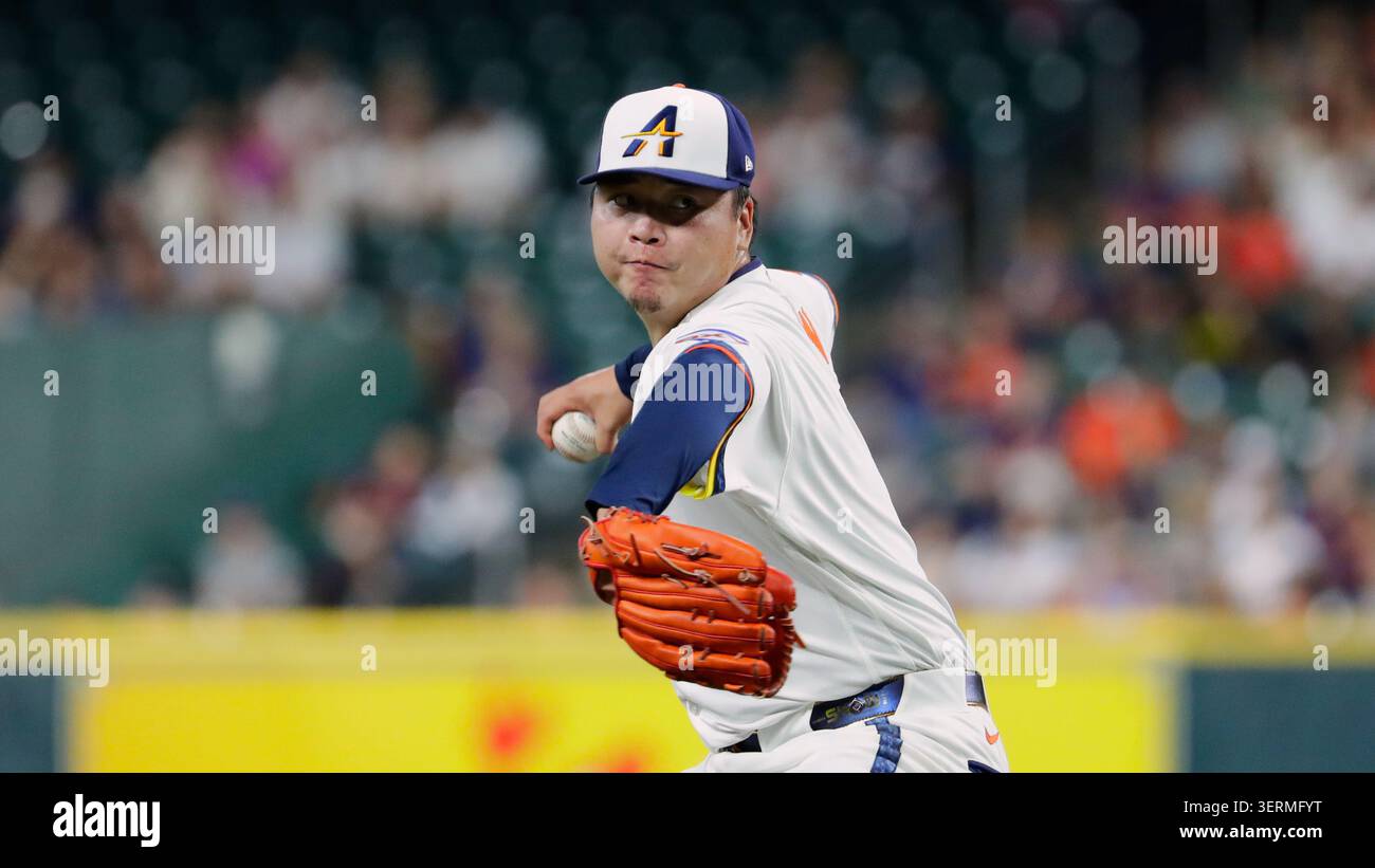 Houston Astros starting pitcher Kai-Wei Teng throws against the Detroit ...