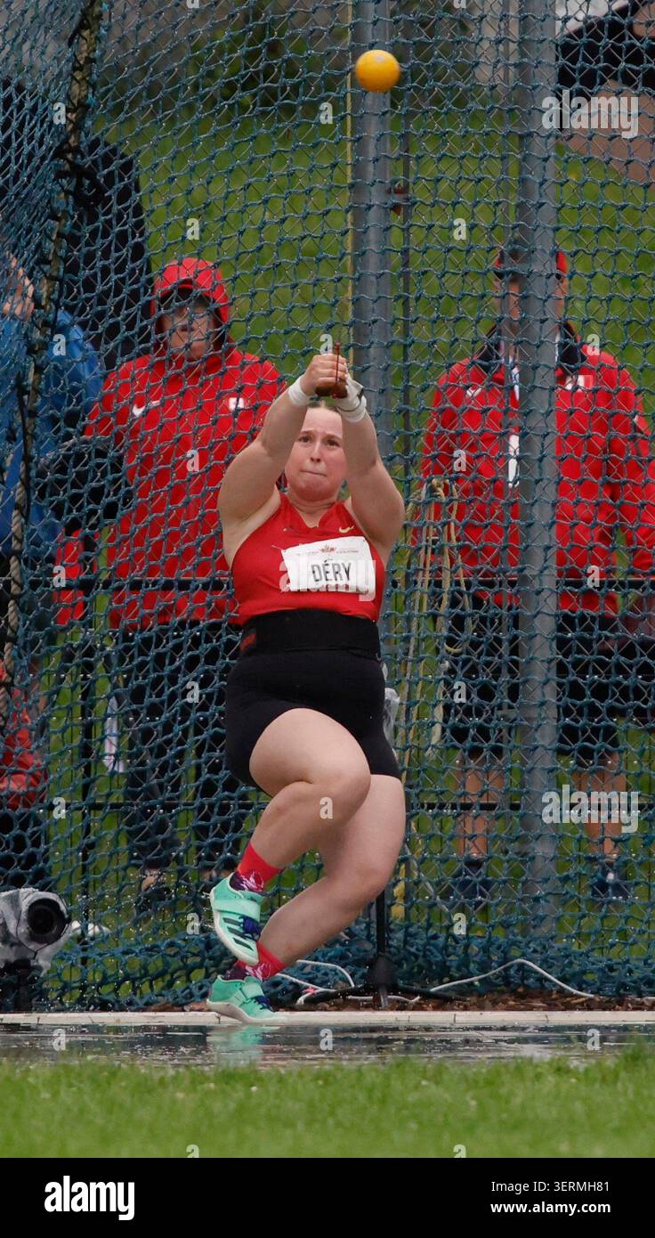 Kassandra Dery competes in the senior women's hammer throw final during ...