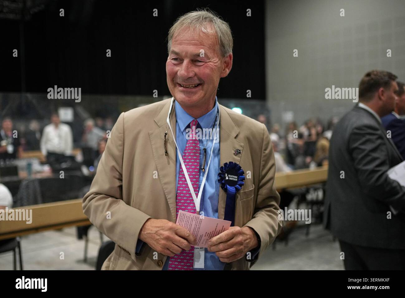 Britain's leader of Restore Britain Rupert Lowe speaks to the media as ...