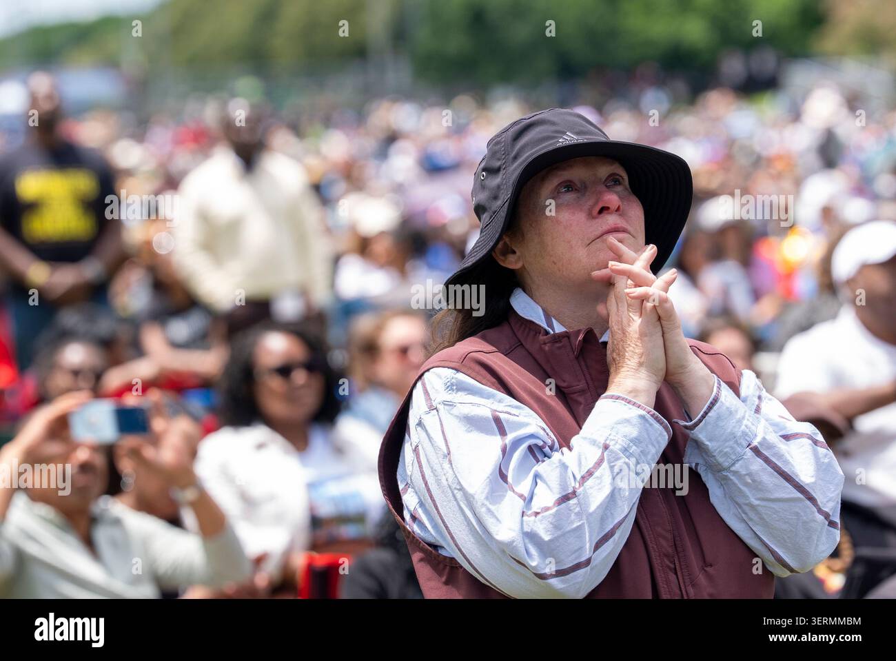 A man cries during the former President Barack Obama's speech at ...