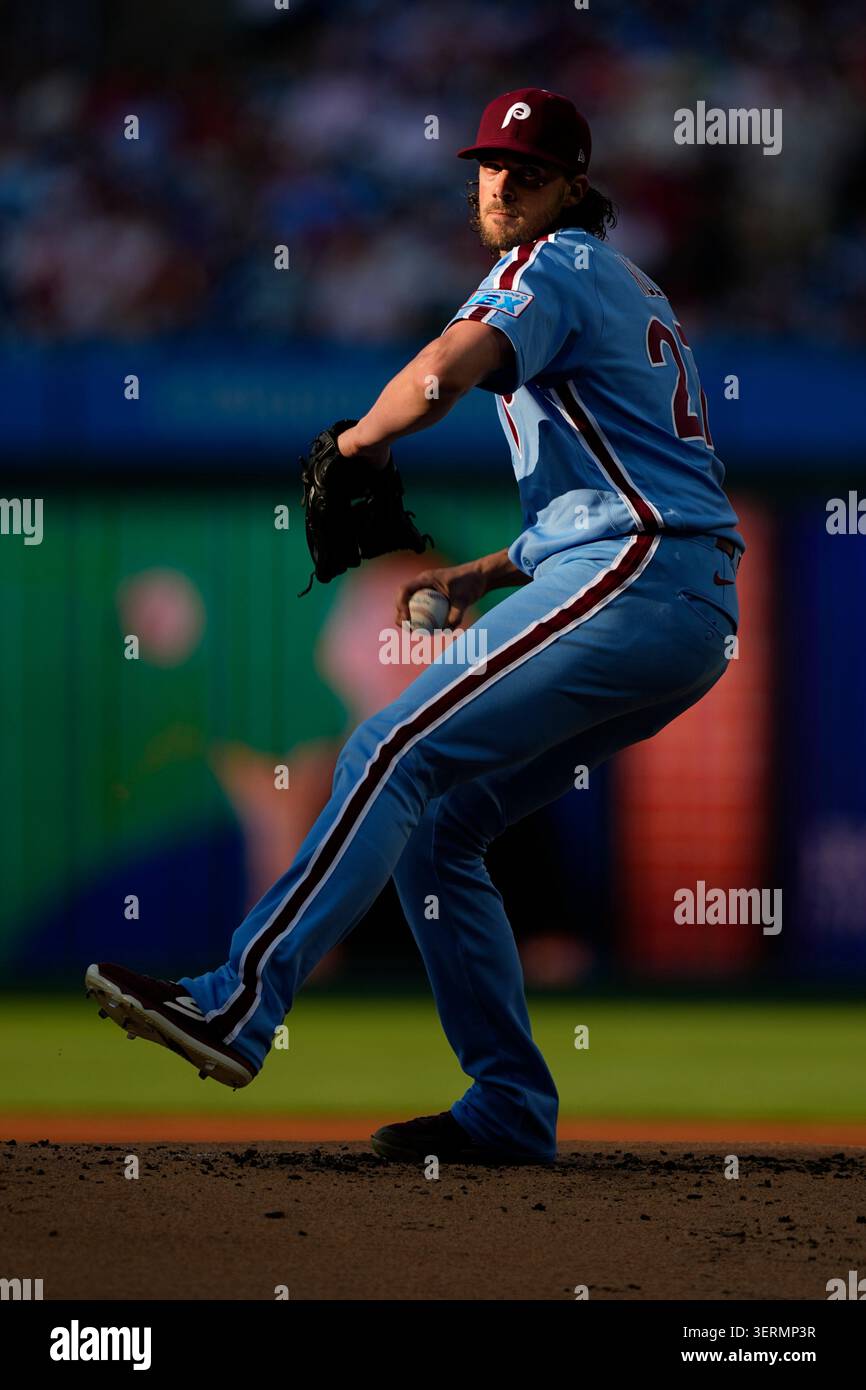 Philadelphia Phillies' Aaron Nola plays during a baseball game Thursday ...