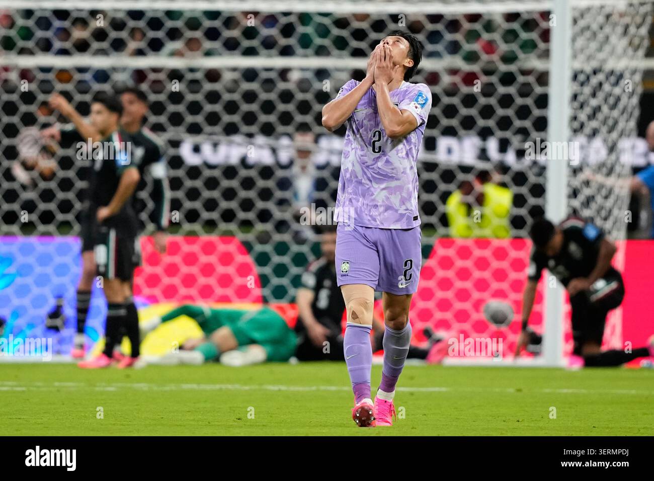 South Korea's Lee Han-beom (2) reacts during the World Cup Group A ...