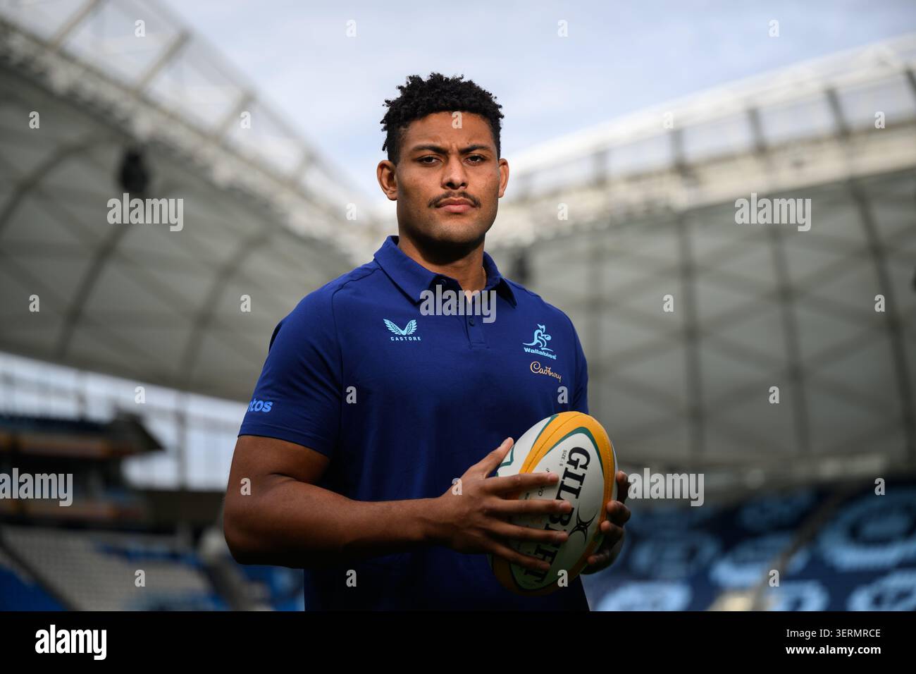Wallabies debutant Miles Amatosero poses for a photograph during an ...