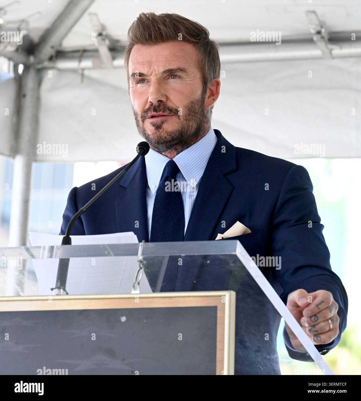 Soccer Player David Beckham speaks during his Hollywood Walk of Fame ...