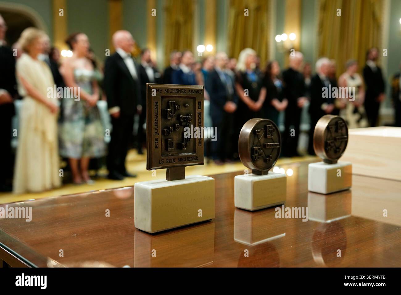 The trophies are seen at the Michener Awards Ceremony at Rideau Hall in ...