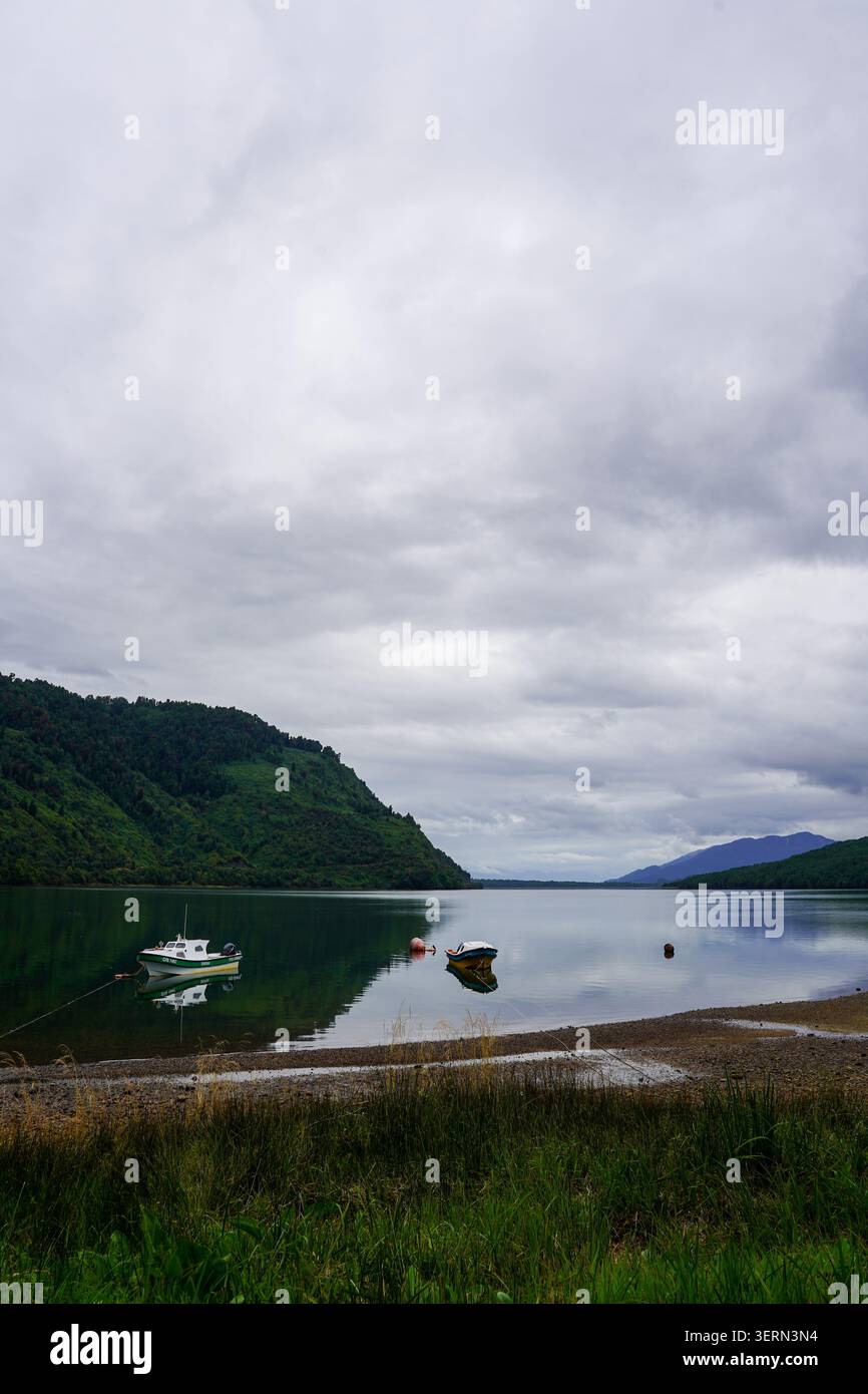 Puyuhuapi Fjord on a cloudy day, Patagonia, Chile Stock Photo - Alamy
