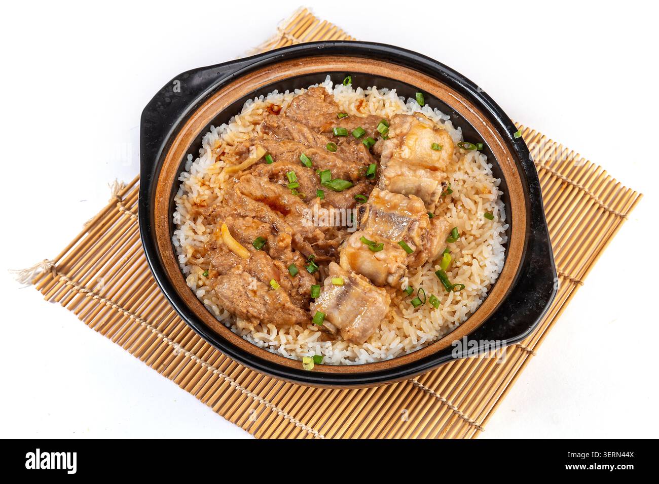 Chinese combo claypot rice with savory pork ribs and marinated beef ...