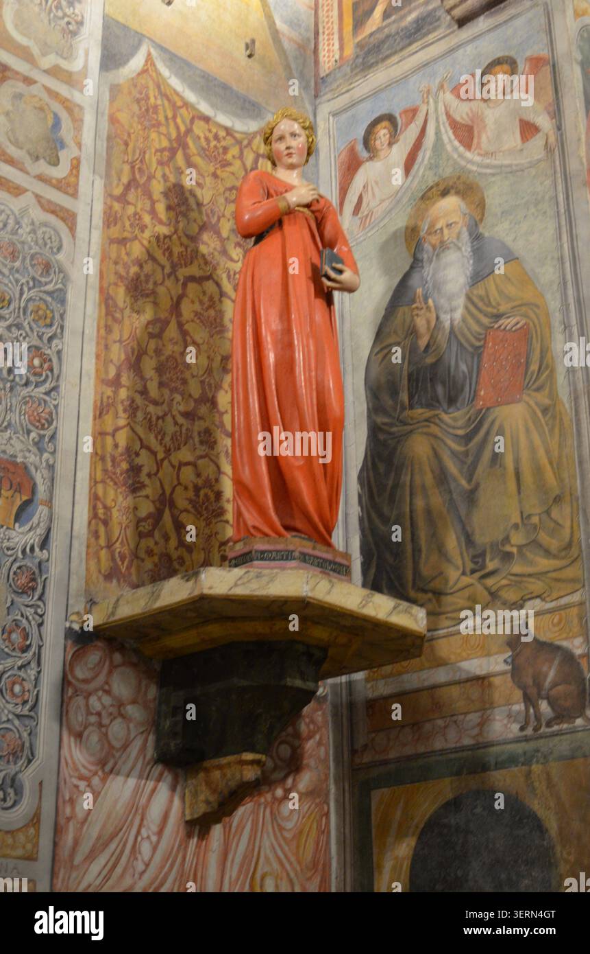 San Gimignano, Italy 03.04.2020: Statue titled 'Virgin Annunciate' by ...