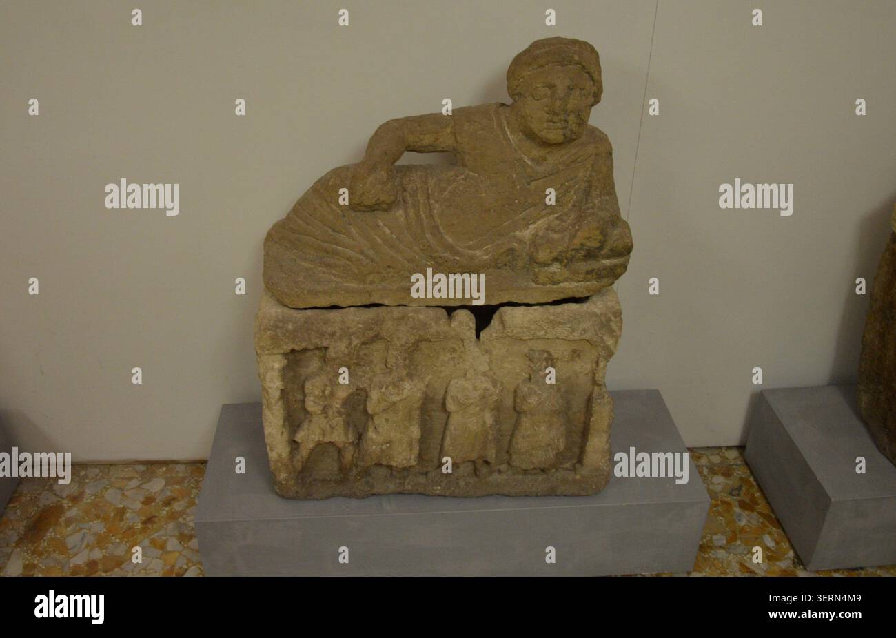 San Gimignano, Italy 03.04.2020: sarcophagus or an Etruscan cinerary ...