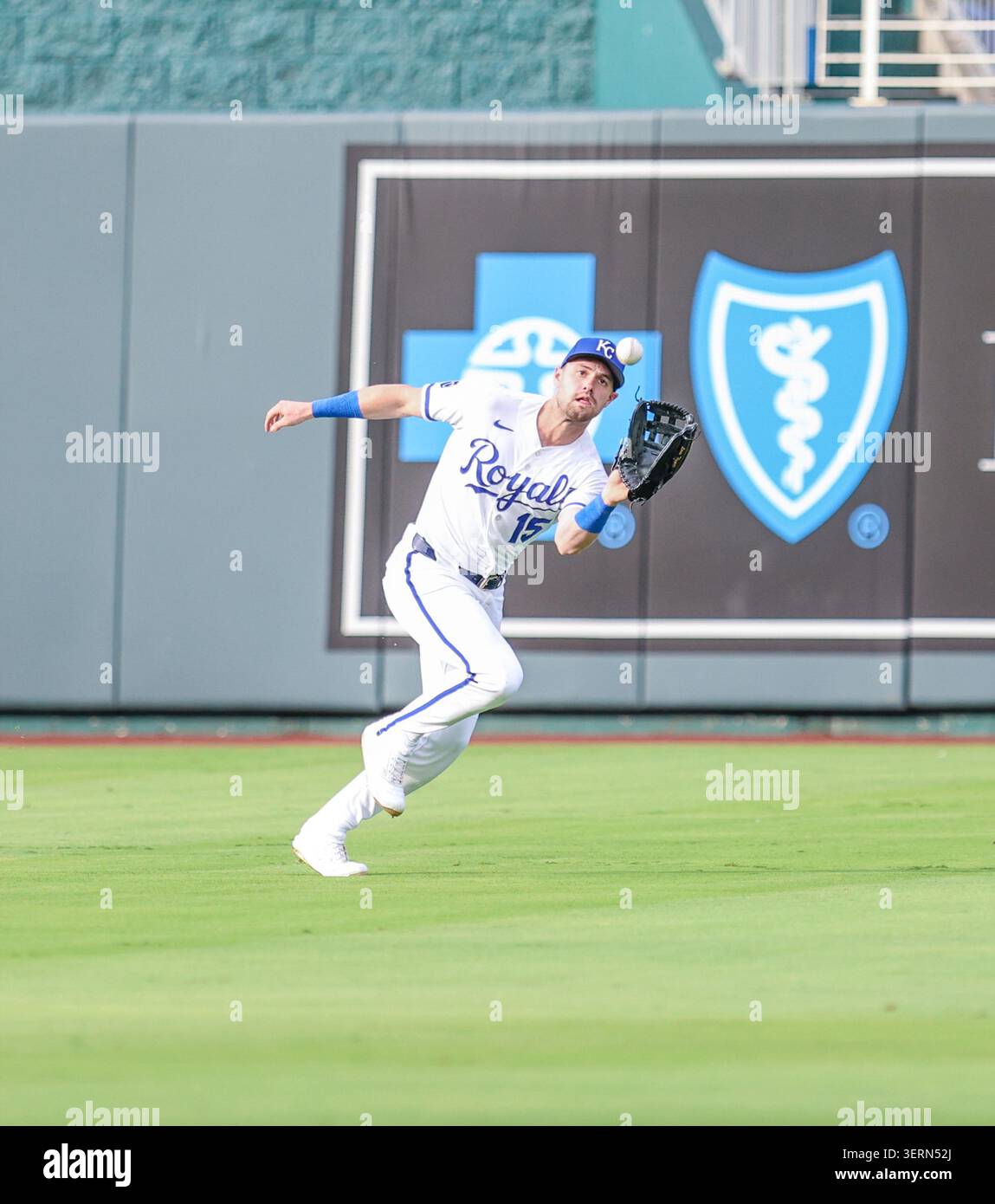 JUN 18, 2026: Kansas City Royals outfielder Lane Thomas (15) catches a ...