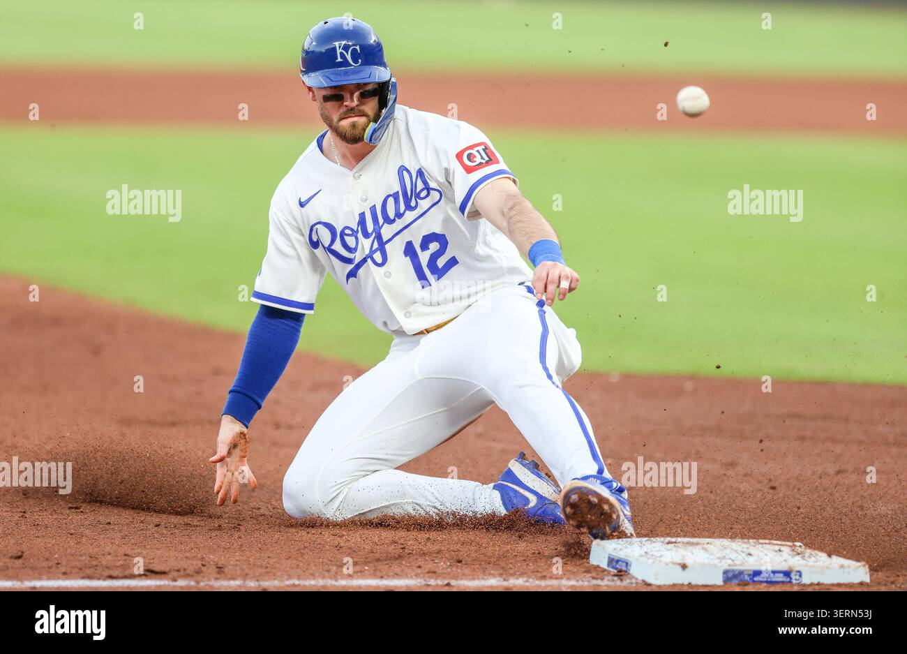 JUN 18, 2026: Kansas City Royals infielder Nick Loftin (12) slides into ...