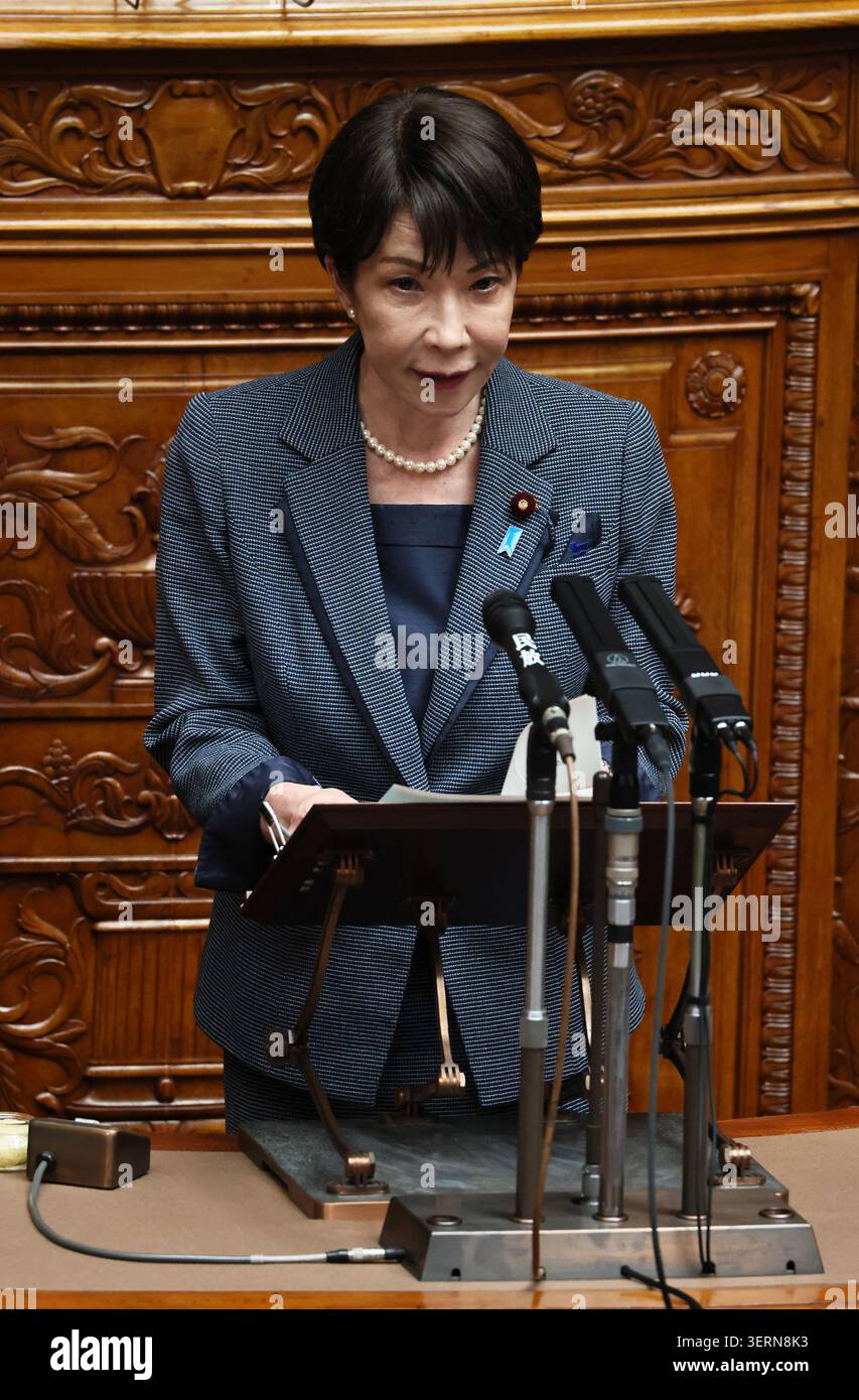 Japanese Prime Minister Sanae Takaichi responds to questions in the ...