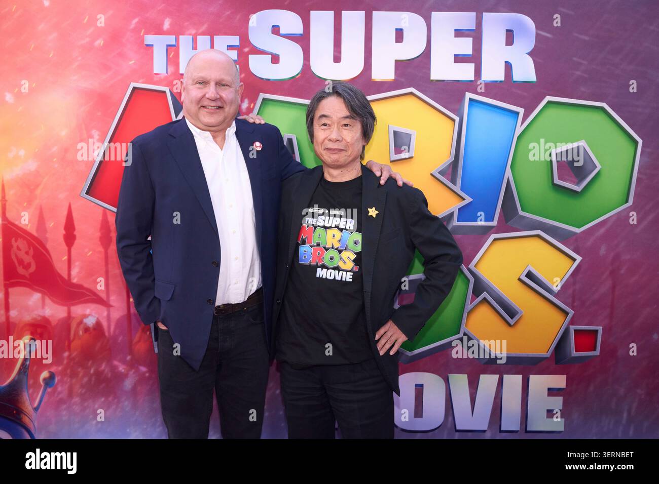 FILE - Chris Meledandri, left, and Shigeru Miyamoto pose at the ...