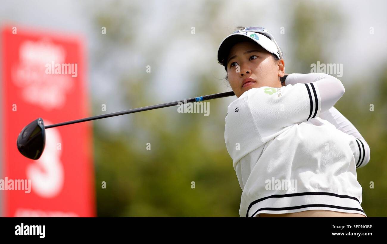 Chanettee Wannasaen, of South Korea, watches her tee shot on the third ...
