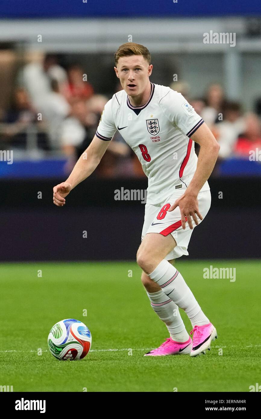 England's Elliot Anderson (8) controls the ball during the World Cup ...