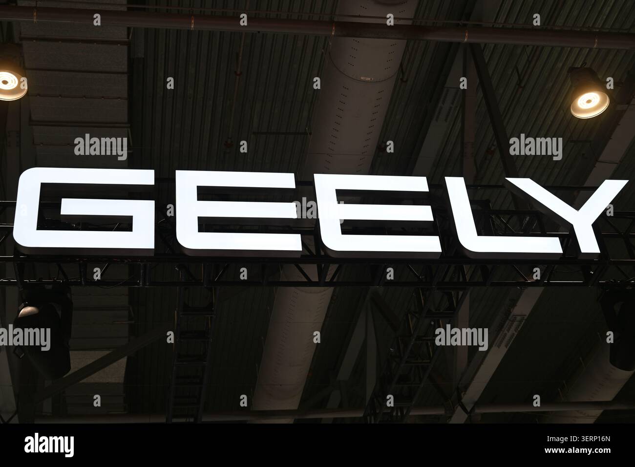 A logo of Geely displaying at 2026 International Automotive and Supply ...