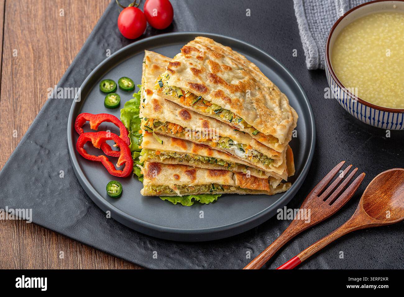 Chinese Stuffed Flatbread with Mixed Vegetables Traditional Breakfast ...