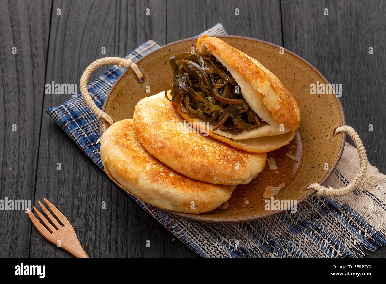 Chinese Sesame Flatbread Sandwich with Kelp Traditional Street Food ...