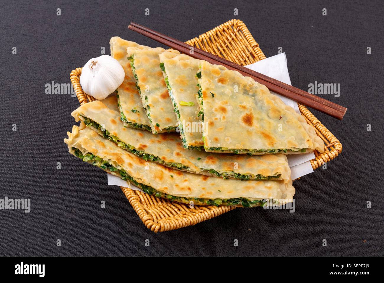 Traditional Chinese Chive and Egg Stuffed Flatbread on Plate, Savory ...