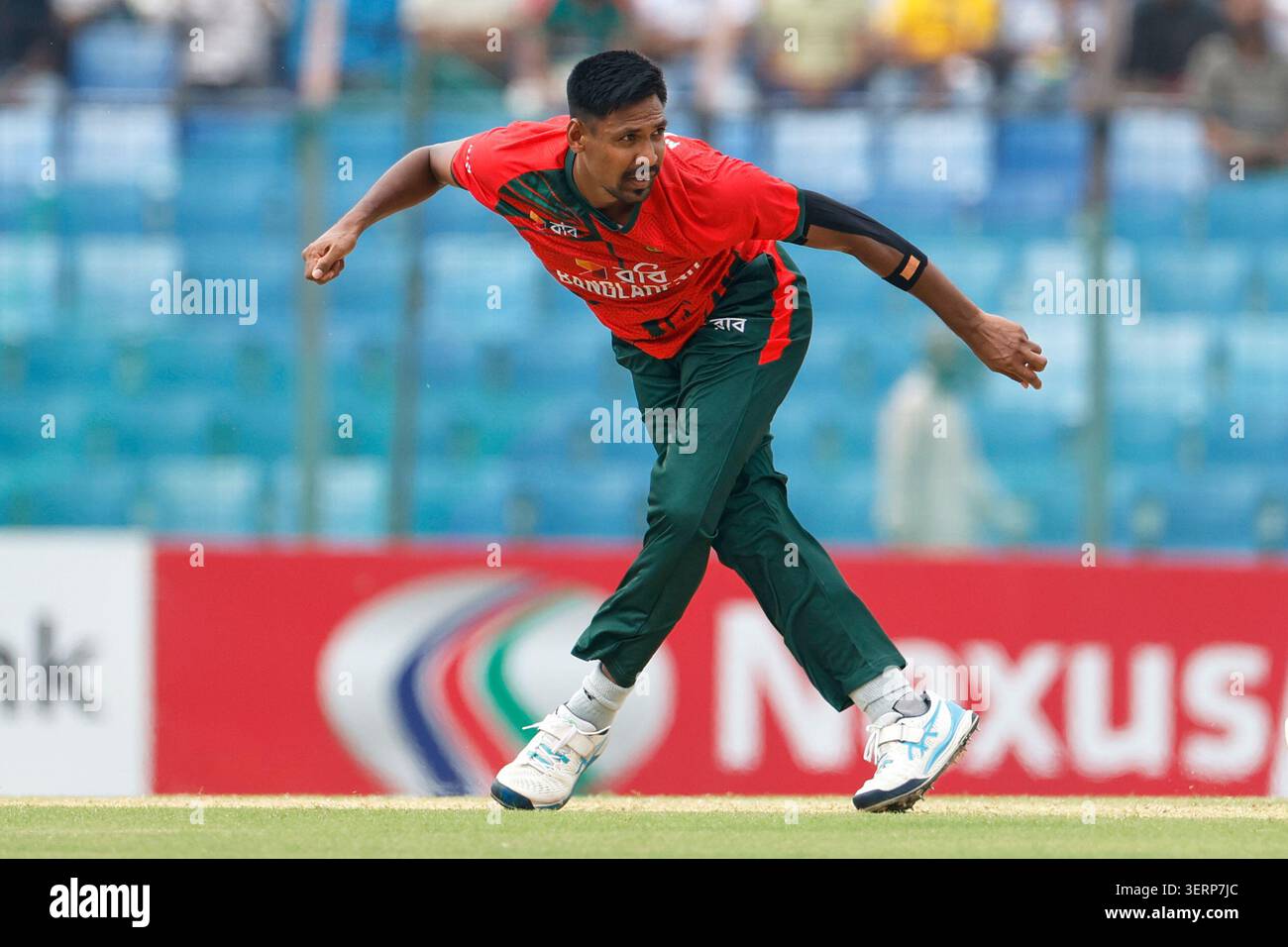 Bangladesh's Mustafizur Rahman bowls a delivery during the second T20 ...
