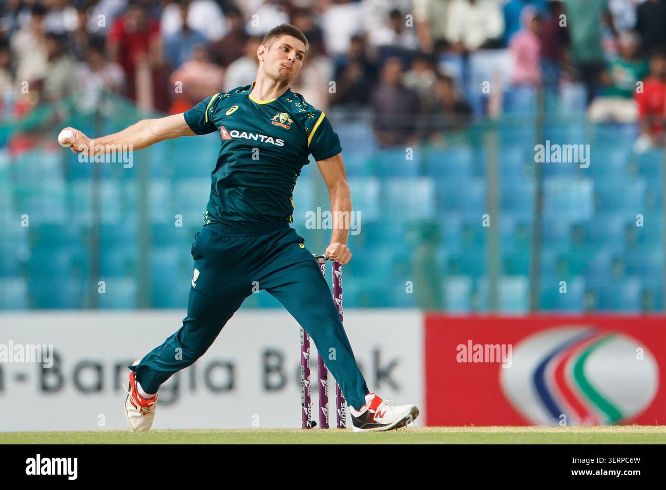 Australia's Aaron Hardie bowls a delivery during the second T20 ...