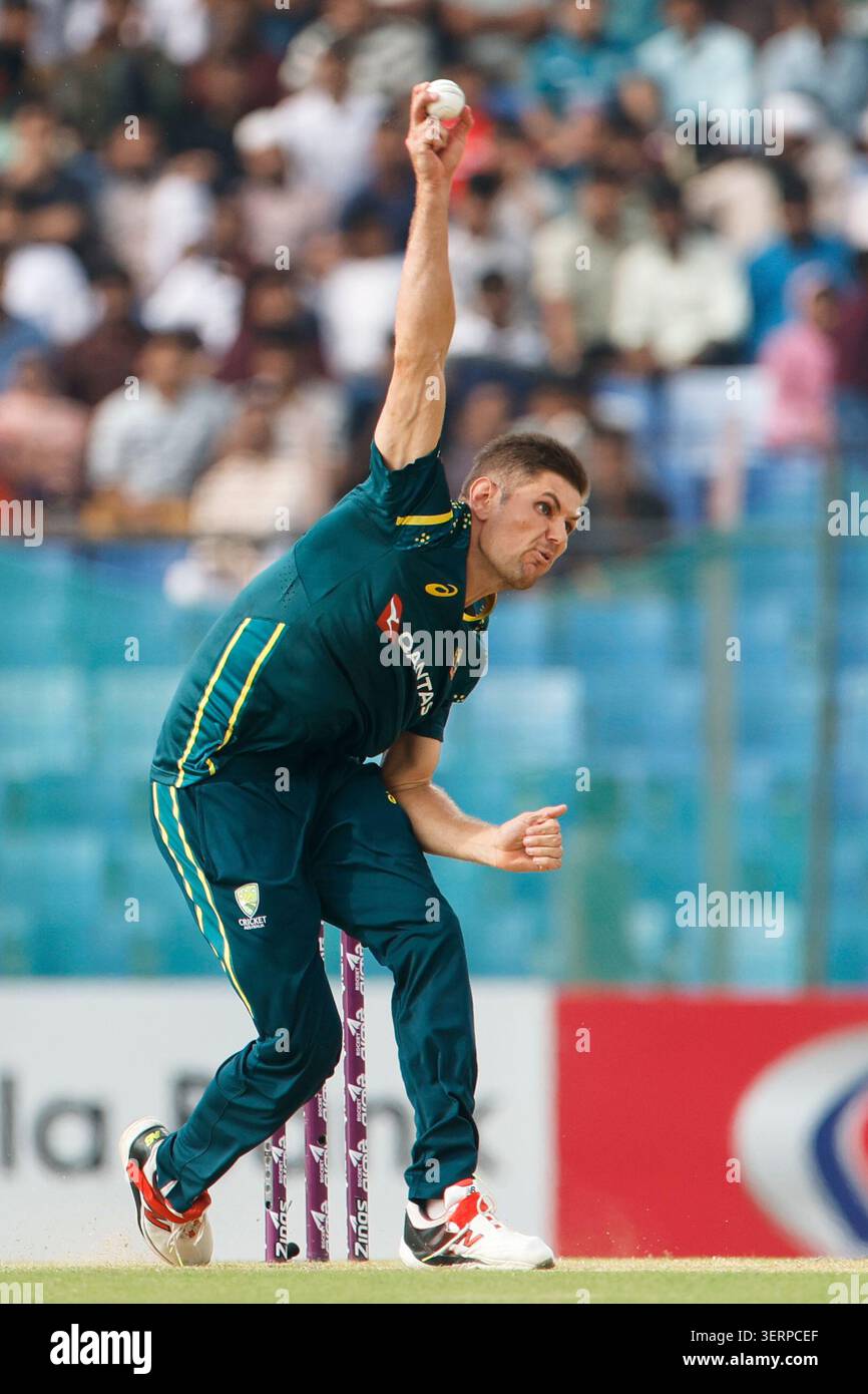Australia's Aaron Hardie bowls a delivery during the second T20 ...