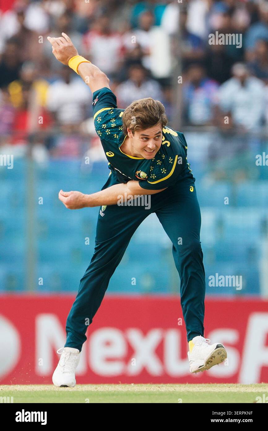 Australia's Spencer Johnson bowls a delivery during the second T20 ...