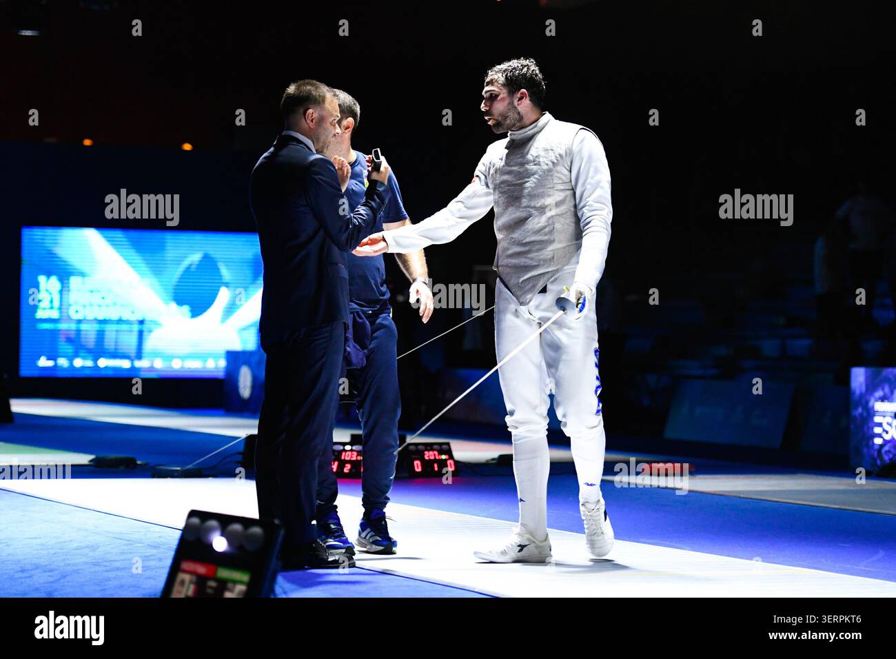 Filippo MACCHI of Italy looks dejected during 2026 European Fencing ...