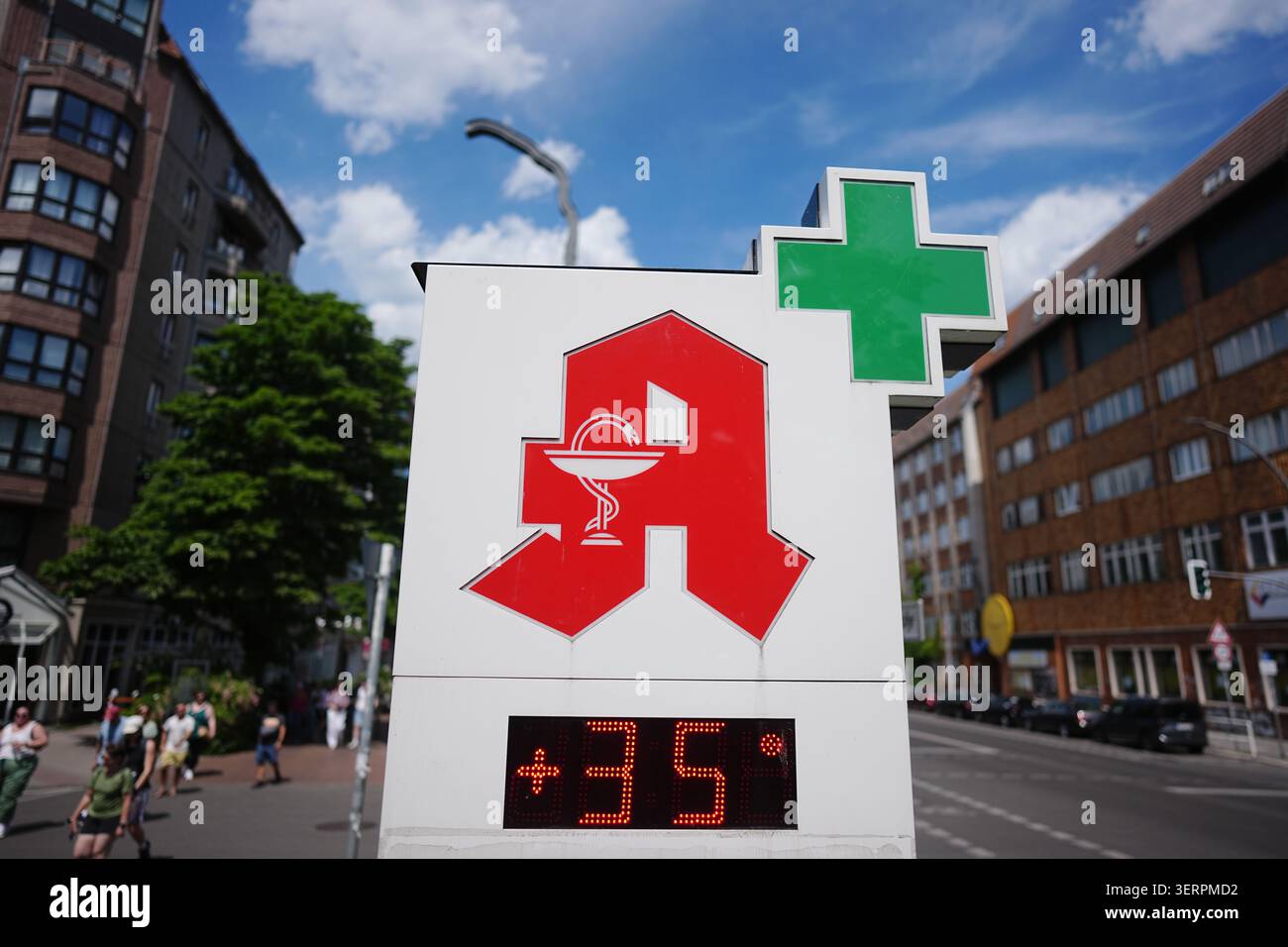 19 June 2026, Berlin: A display beneath the pharmacy logo in Berlin ...