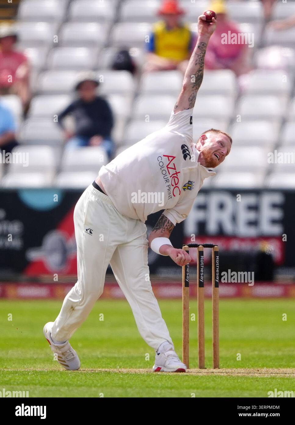 Durham's Ben Stokes bowls on day one of the Rothesay County ...