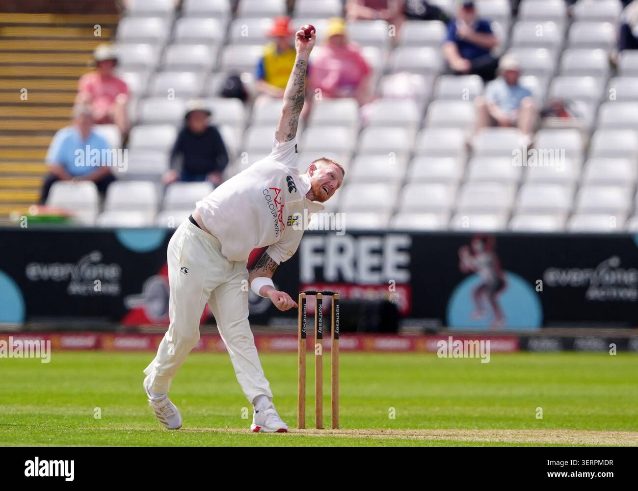 Durham's Ben Stokes bowls on day one of the Rothesay County ...
