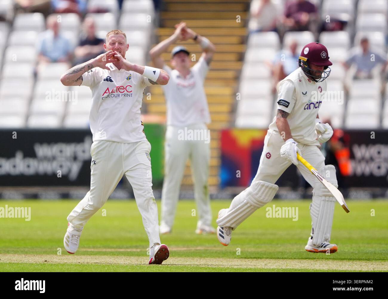 Durham's Ben Stokes reacts on day one of the Rothesay County ...