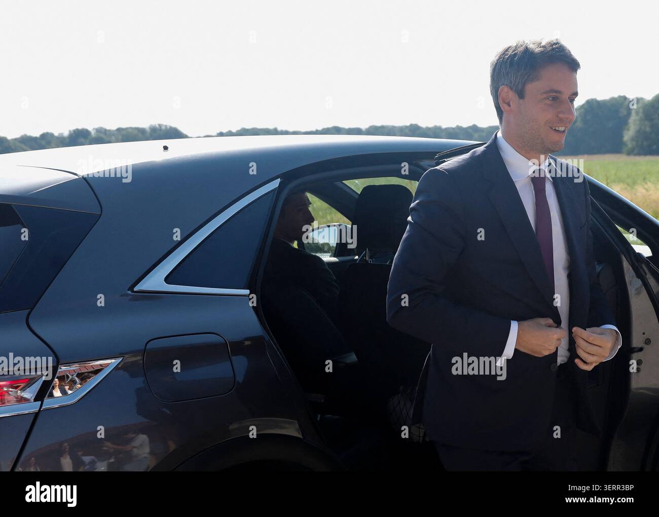 Gabriel Attal exits his vehicle during a visit to the Hectar ...