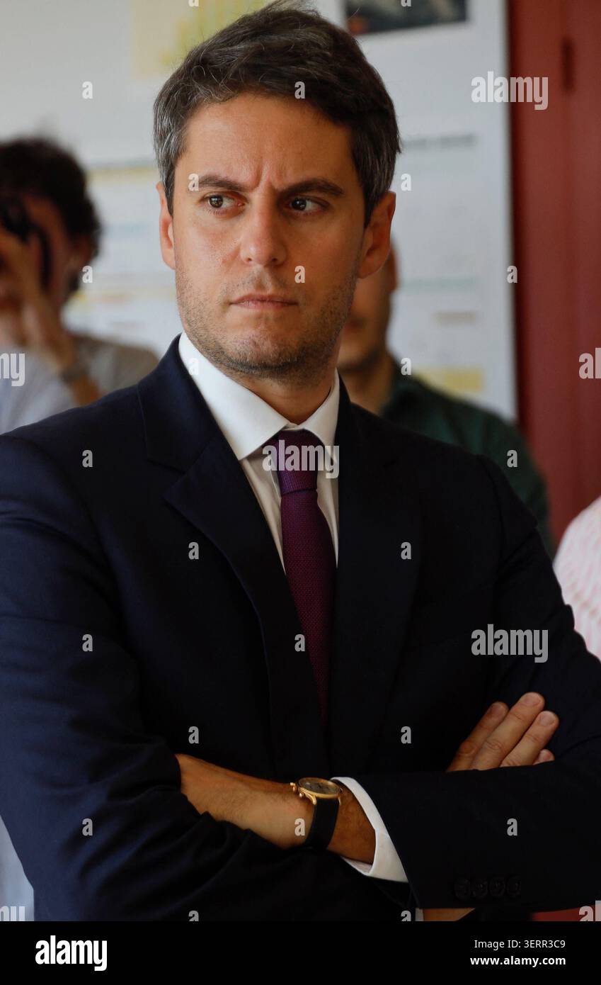 Gabriel Attal during a visit to the Hectar agricultural farm to discuss ...