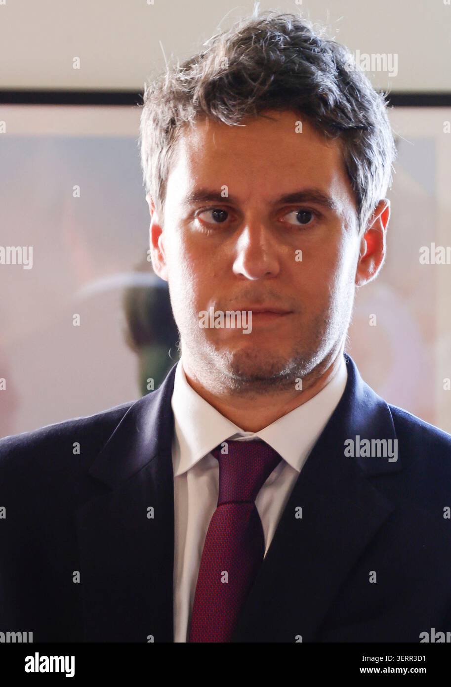 Gabriel Attal during a visit to the Hectar agricultural farm to discuss ...