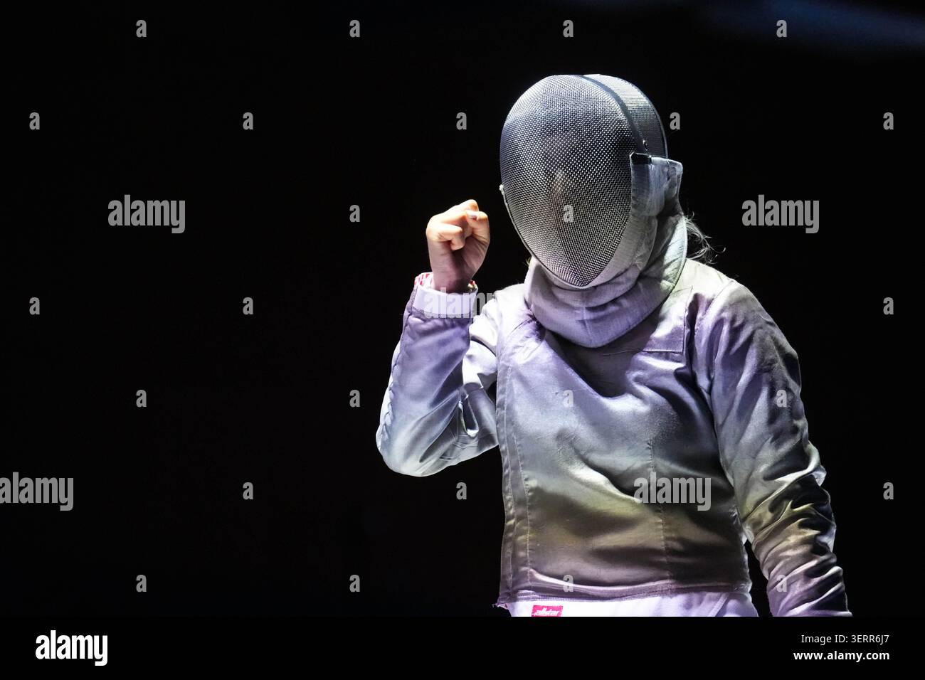 Sabina KARIMOVA of Azerbaijan celebrates during 2026 European Fencing ...