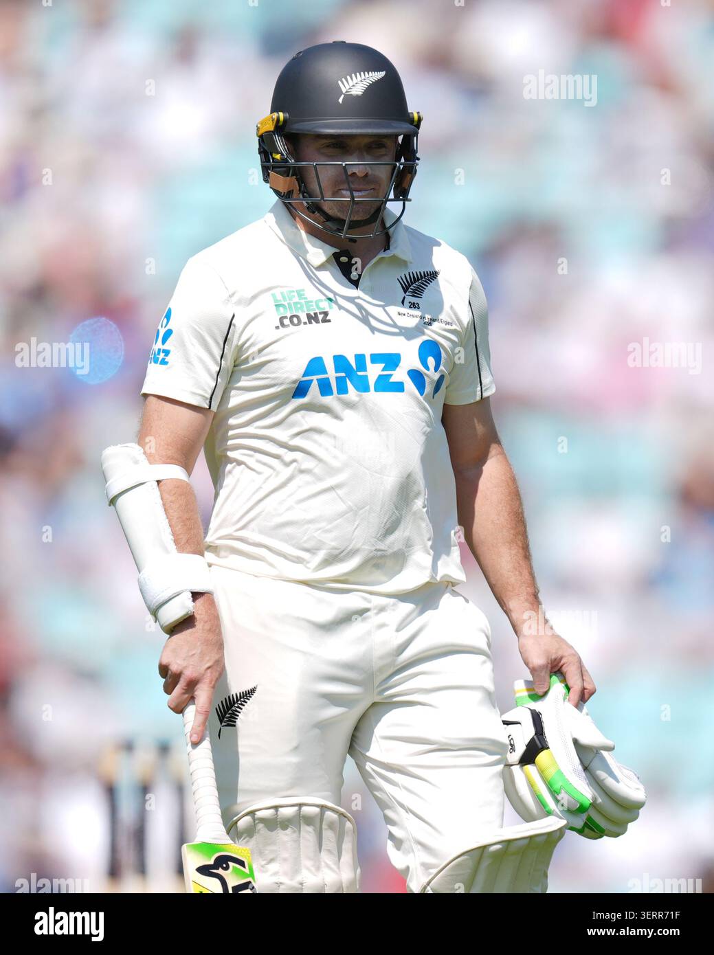 New Zealand's Tom Latham leaves the field after being dismissed on day ...