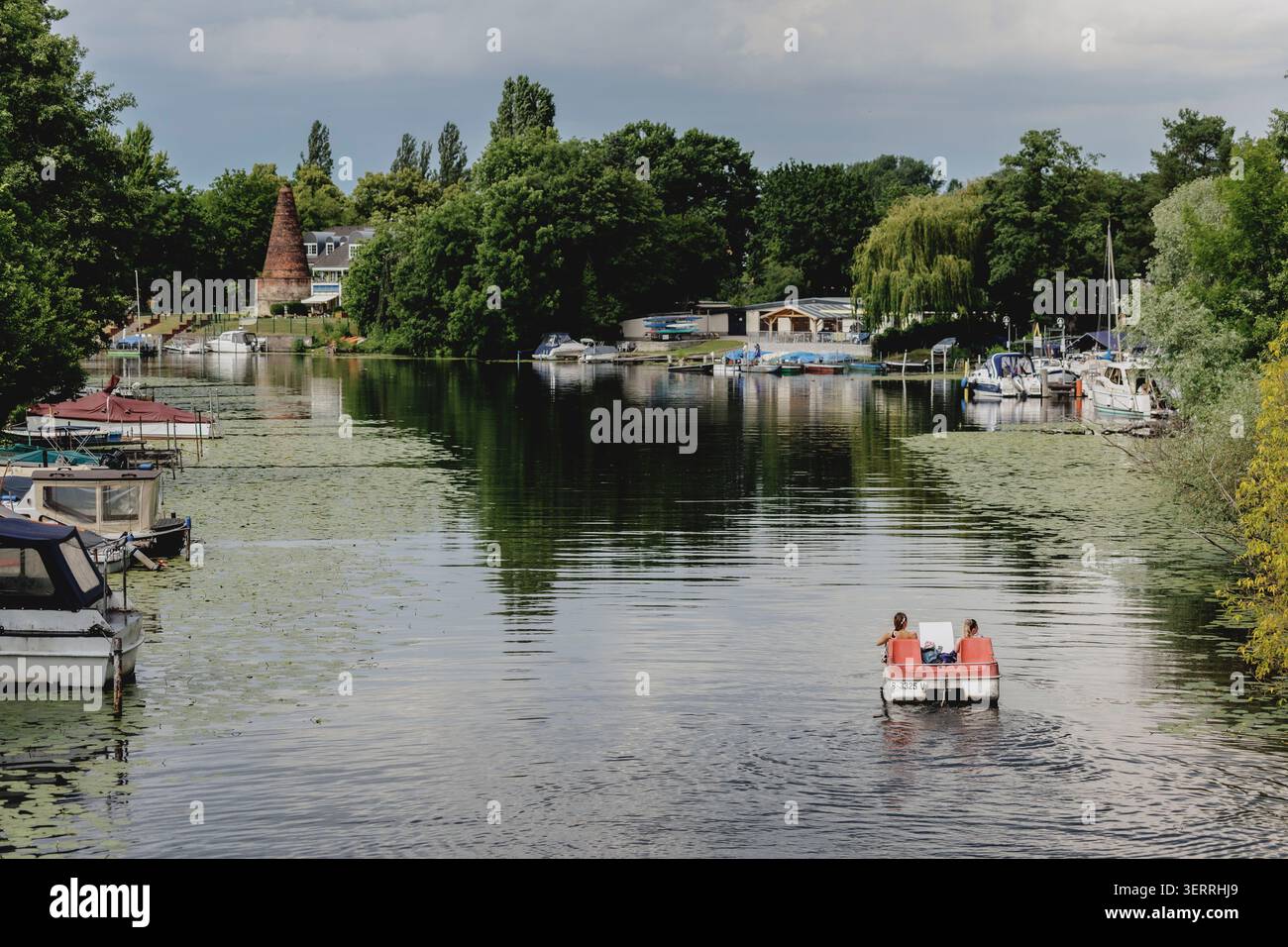 A pedal boat on the Mueggelspree, taken in the district of Koepenick in ...