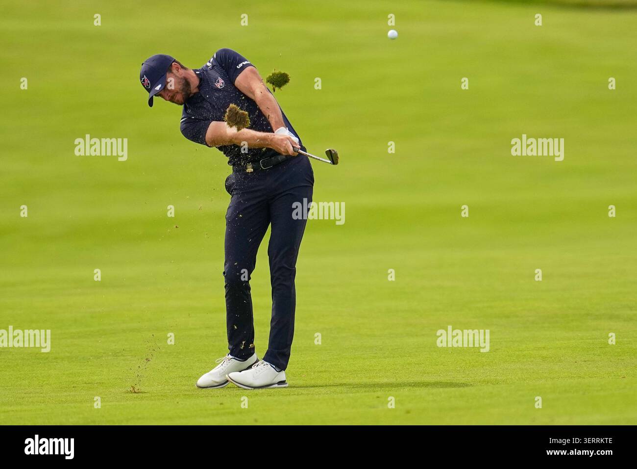 Laurie Canter hits from the fairway on the first hole during the second ...