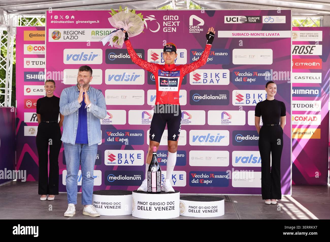 Italy's Davide Donati of Red Bull - Bora - Hansgrohe Rookies red jersey ...