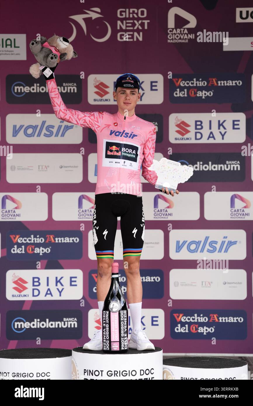 The pink jersey Italy's Lorenzo Mark Finn of Red Bull - Bora ...