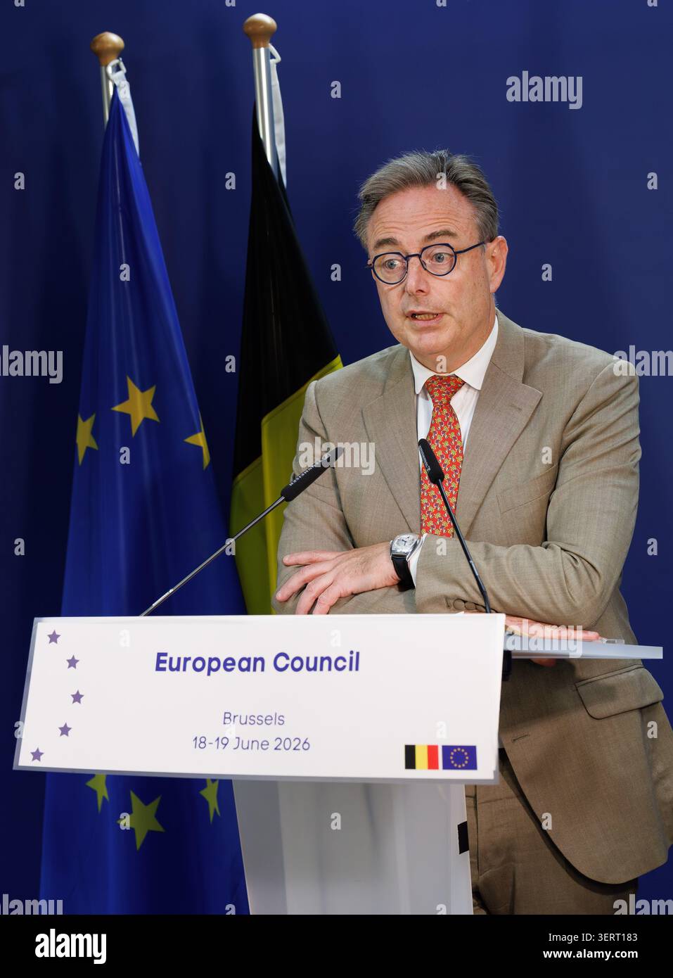 Belgian Prime Minister Bart De Wever answers questions during a press ...