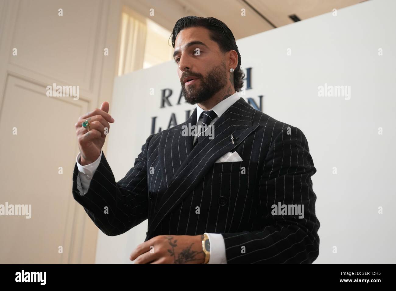 Maluma arrives for the Ralph Lauren Spring/Summer 2027 men's collection ...