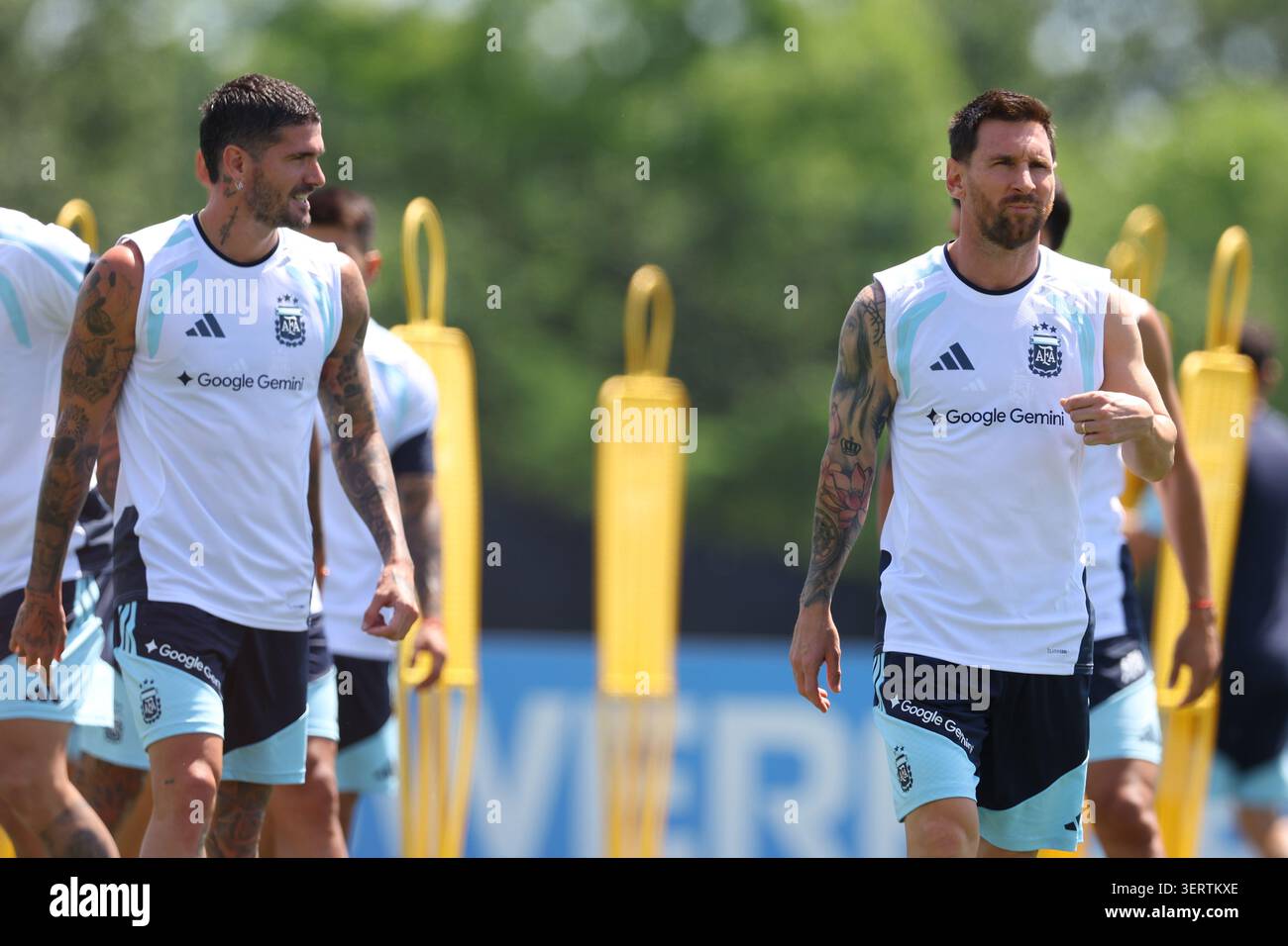 Argentina's forward Lionel Messi take part in a training session during ...